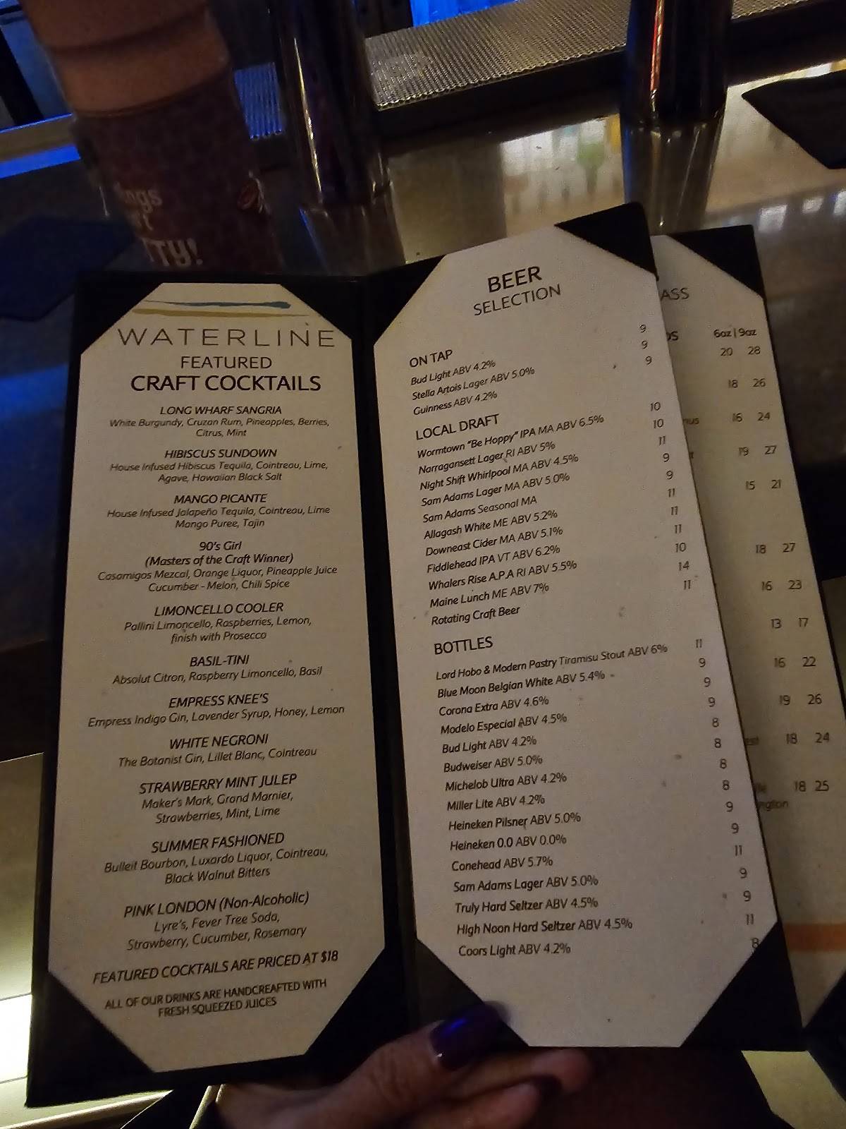 Menu at Waterline pub & bar, Boston