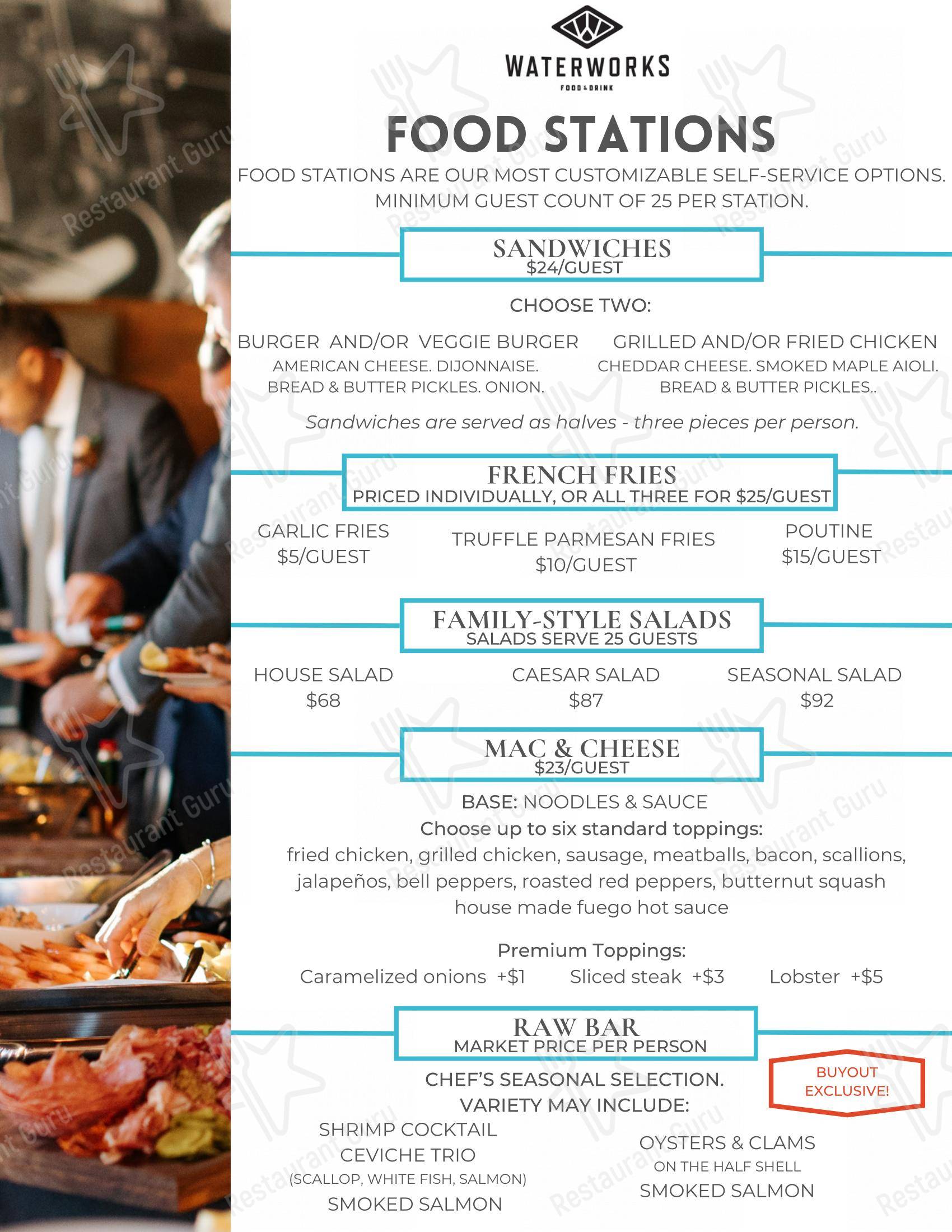 Menu at Waterworks Food + Drink pub & bar, Winooski