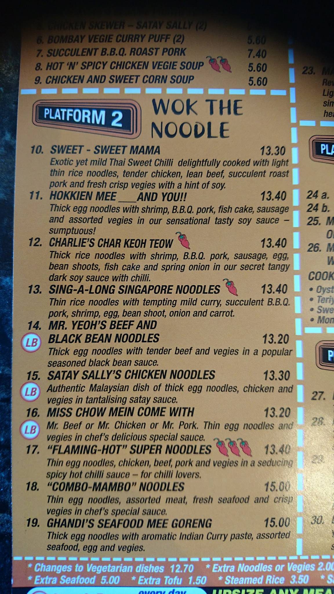 Menu at Noodle Station restaurant, Watsonia