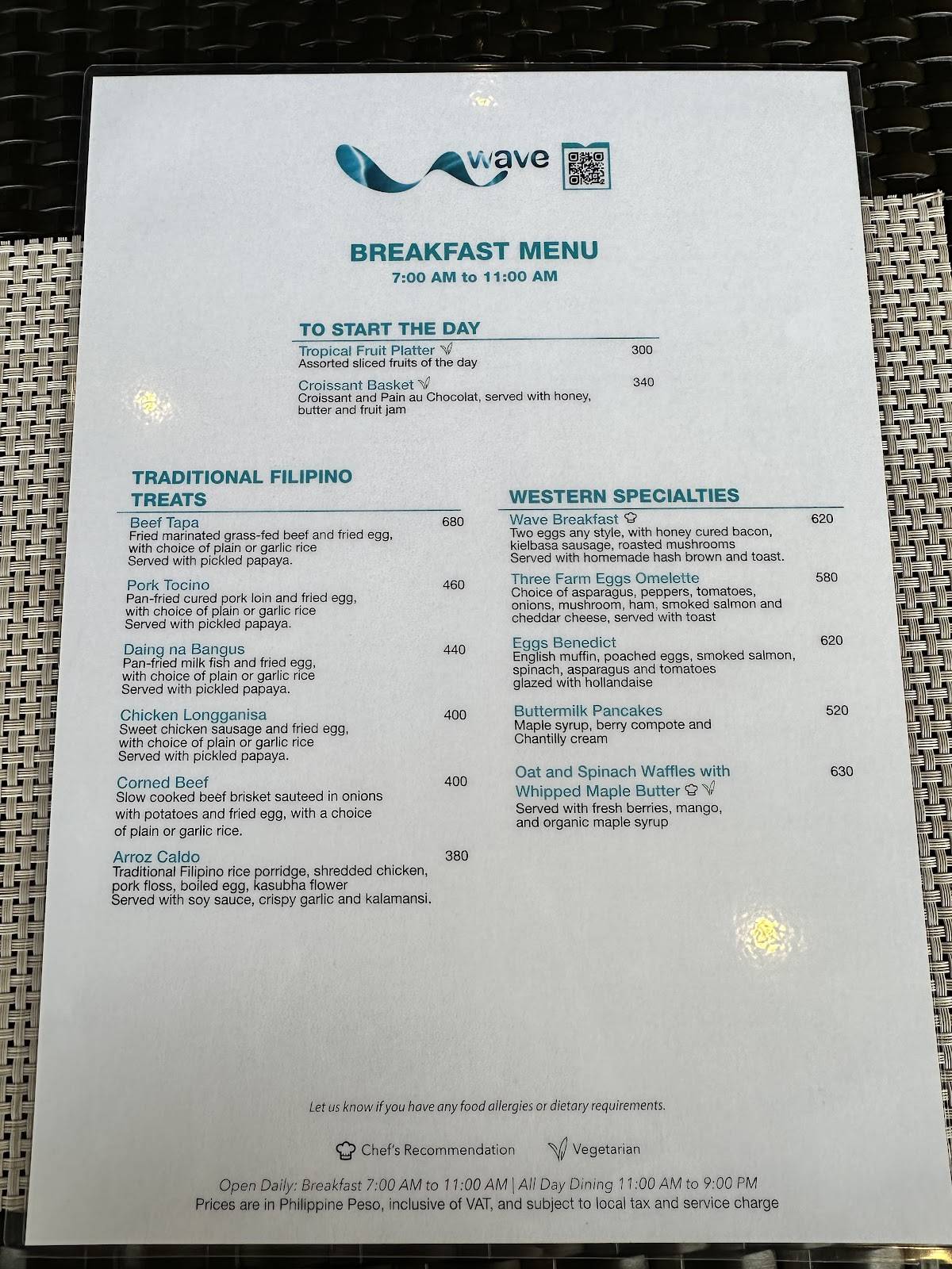 Menu at Wave restaurant, Parañaque, Pool Deck