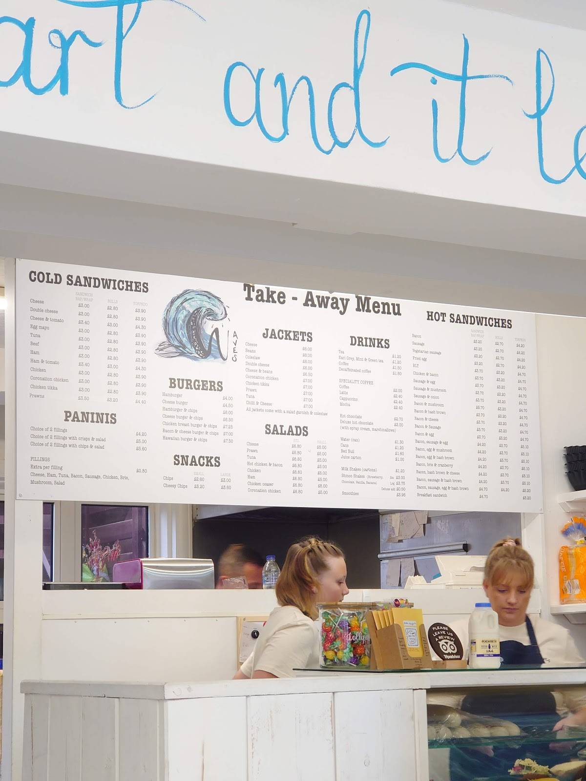 Menu at Waves cafe, Selsey
