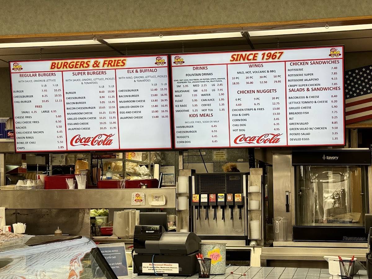 Menu at Wee B's restaurant, Anchorage, O'Malley Rd