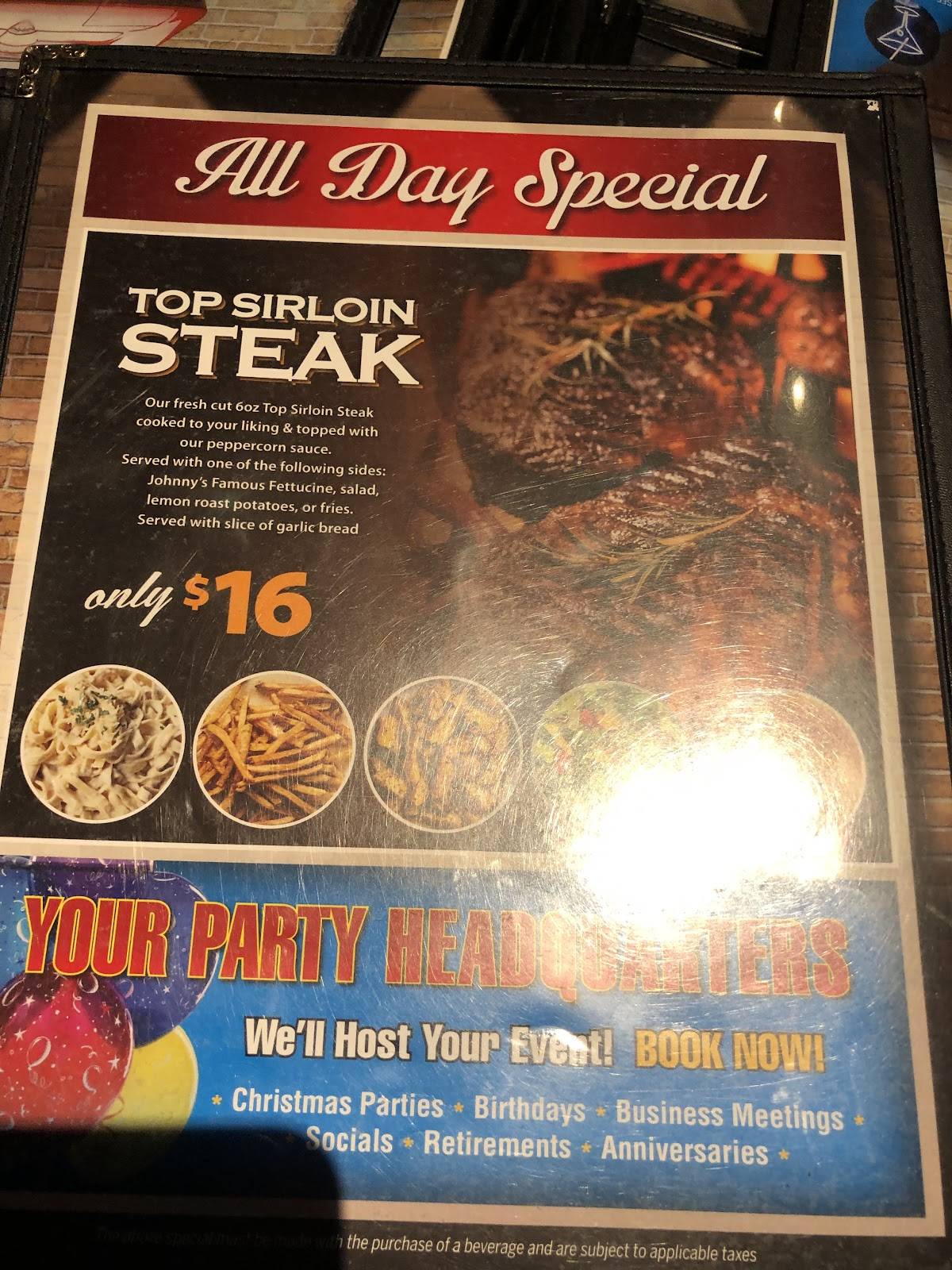 Menu at Wee Johnny's Irish Pub, Winnipeg, 177 McDermot Ave