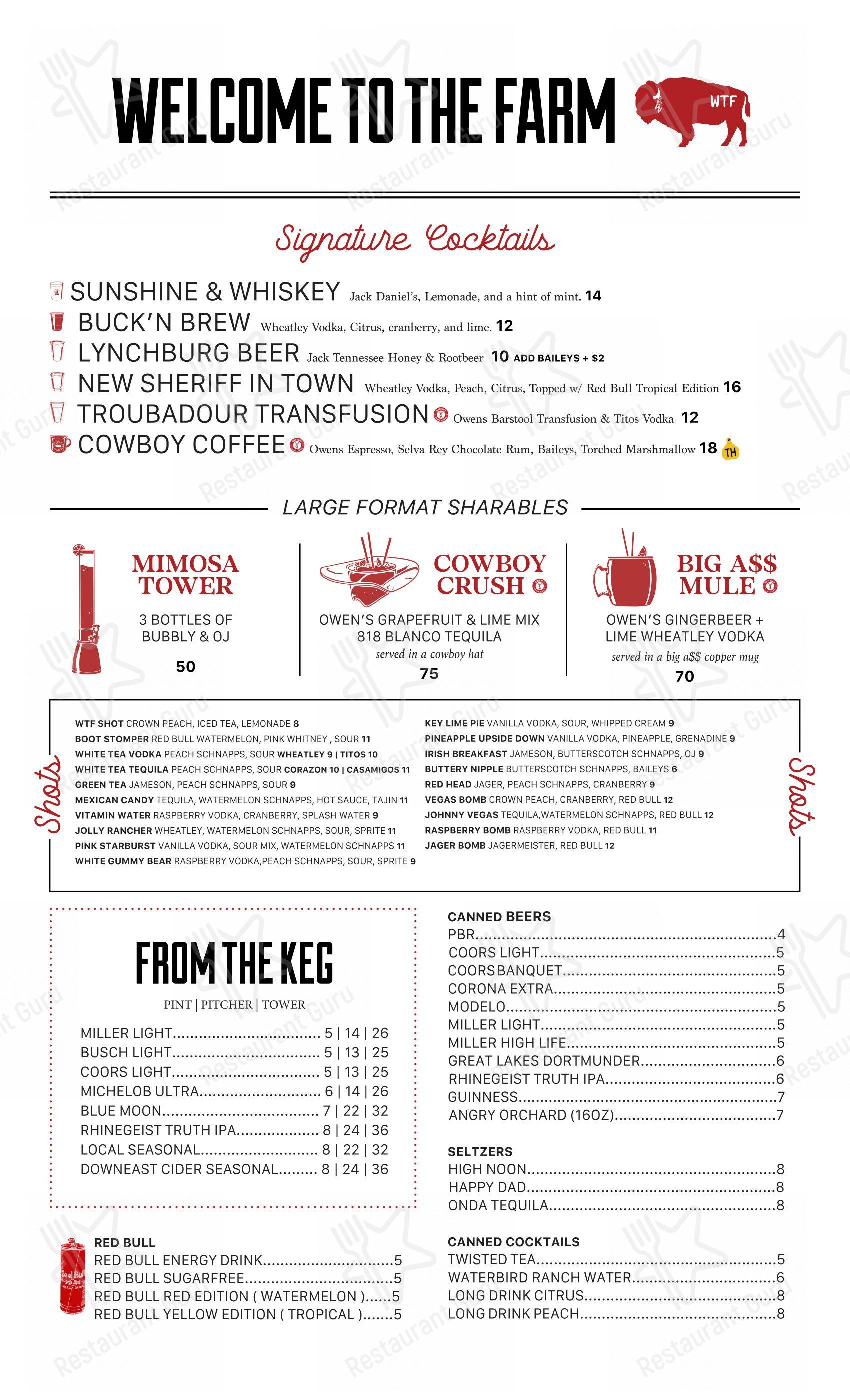 Menu at Welcome To The Farm pub & bar, Cleveland