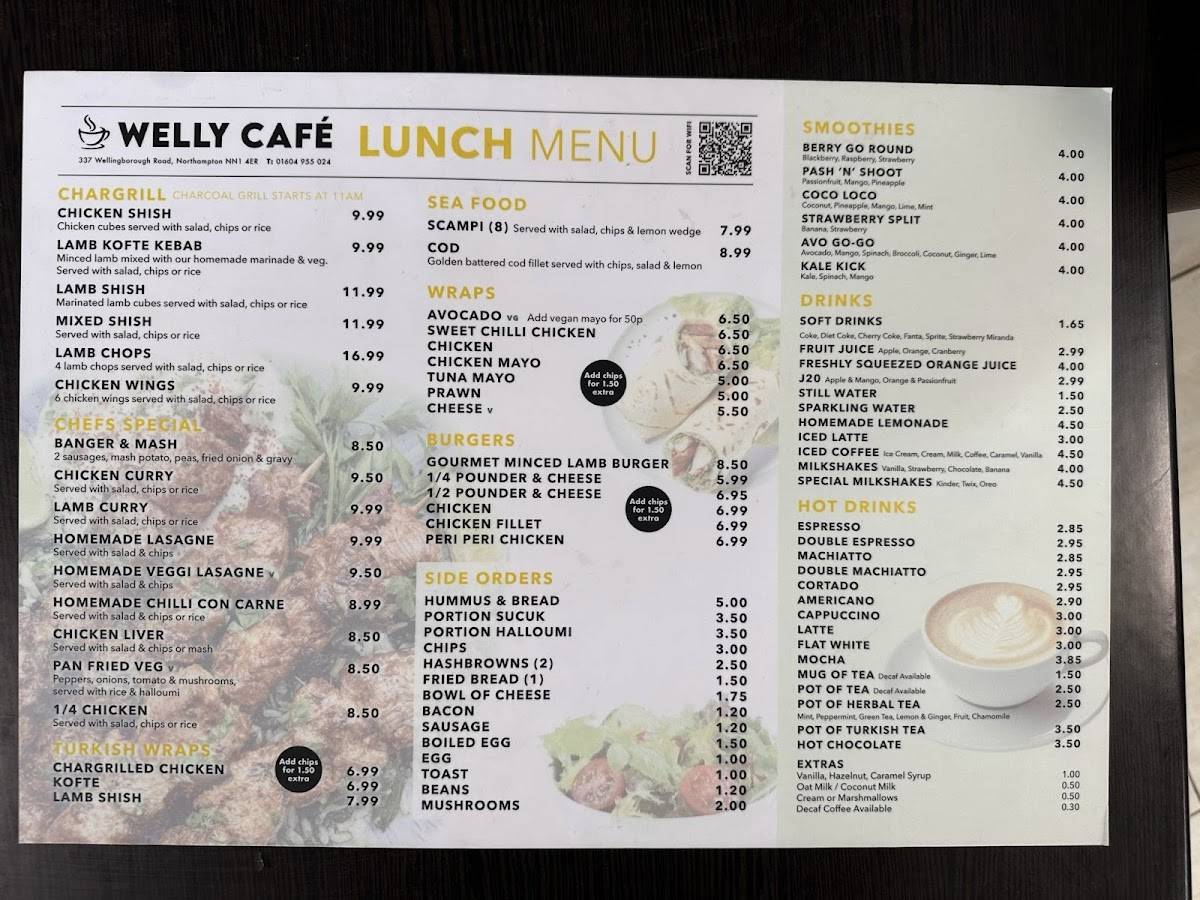 Menu at Welly cafe, Northampton
