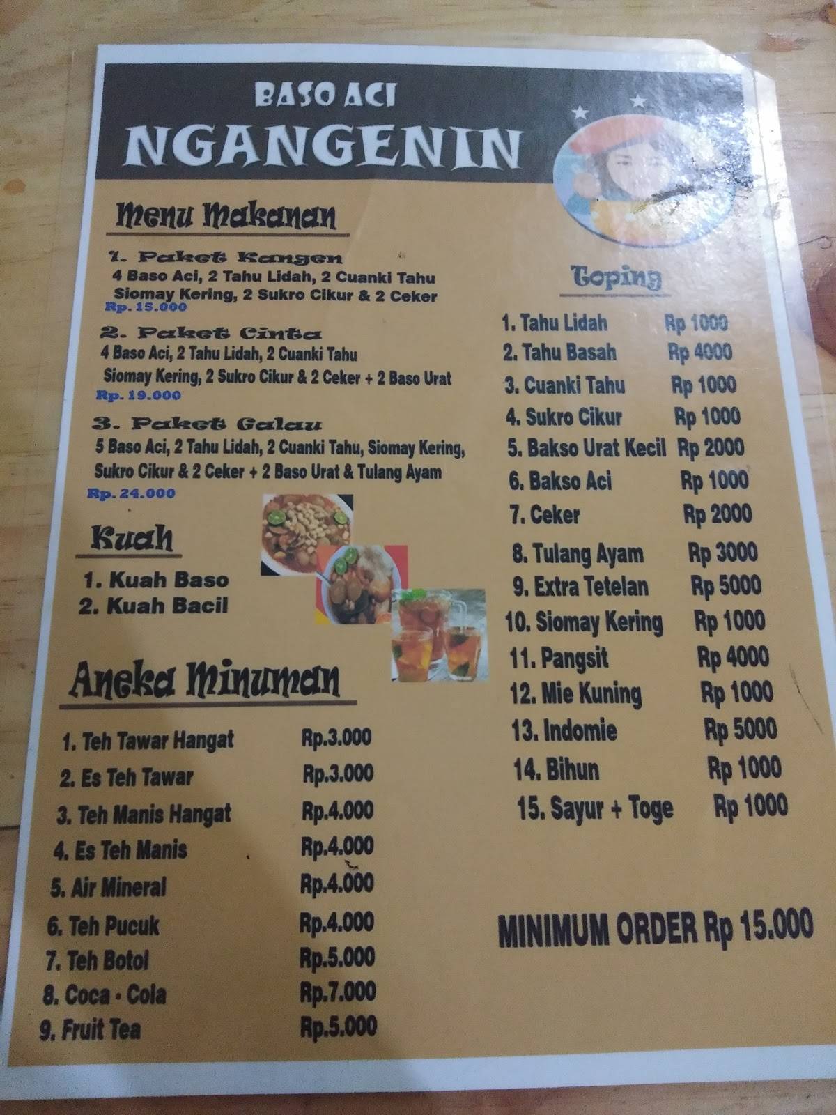 Menu at Baso Aci Ngangenin Cabang Kembangan restaurant, West Jakarta