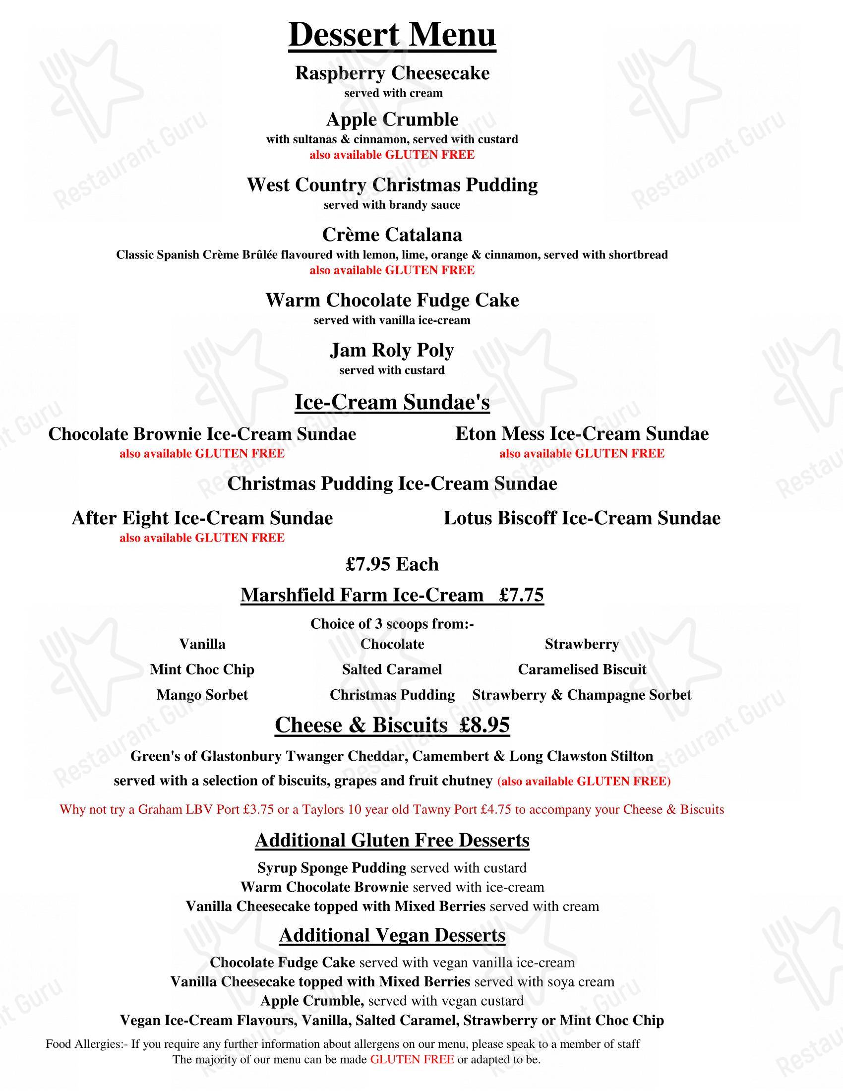 Menu at Westbrook Inn pub & bar, Bromham, 107 Westbrook Rd
