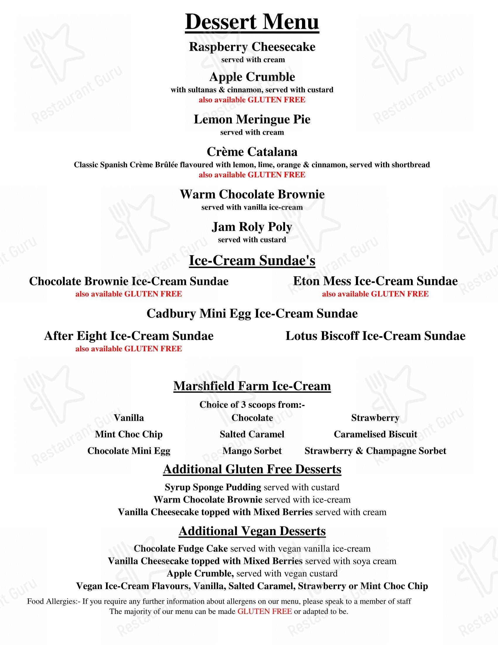 Menu at Westbrook Inn pub & bar, Bromham, 107 Westbrook Rd
