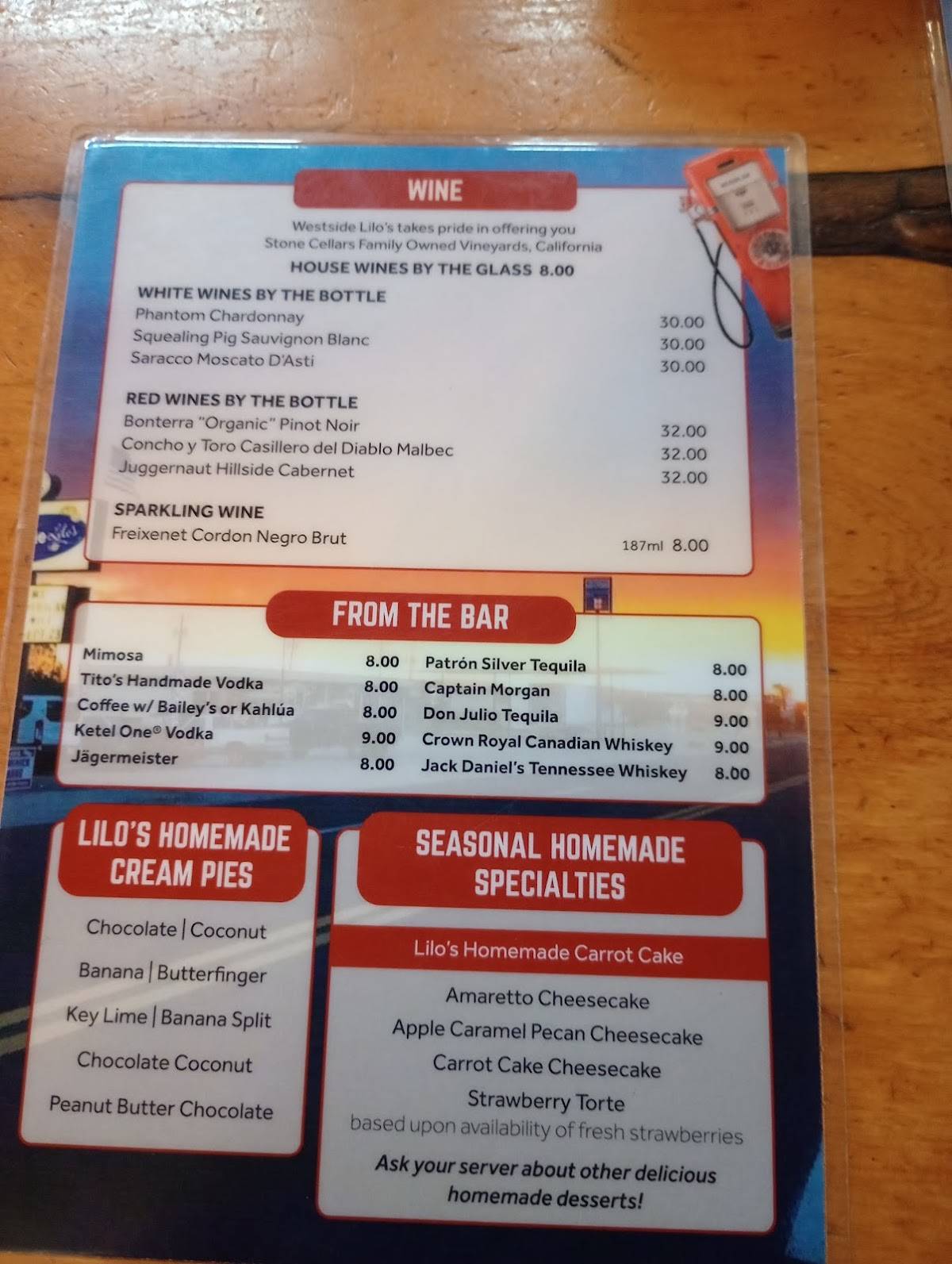 Menu at Westside Lilo's Cafe, Seligman, AZ-66