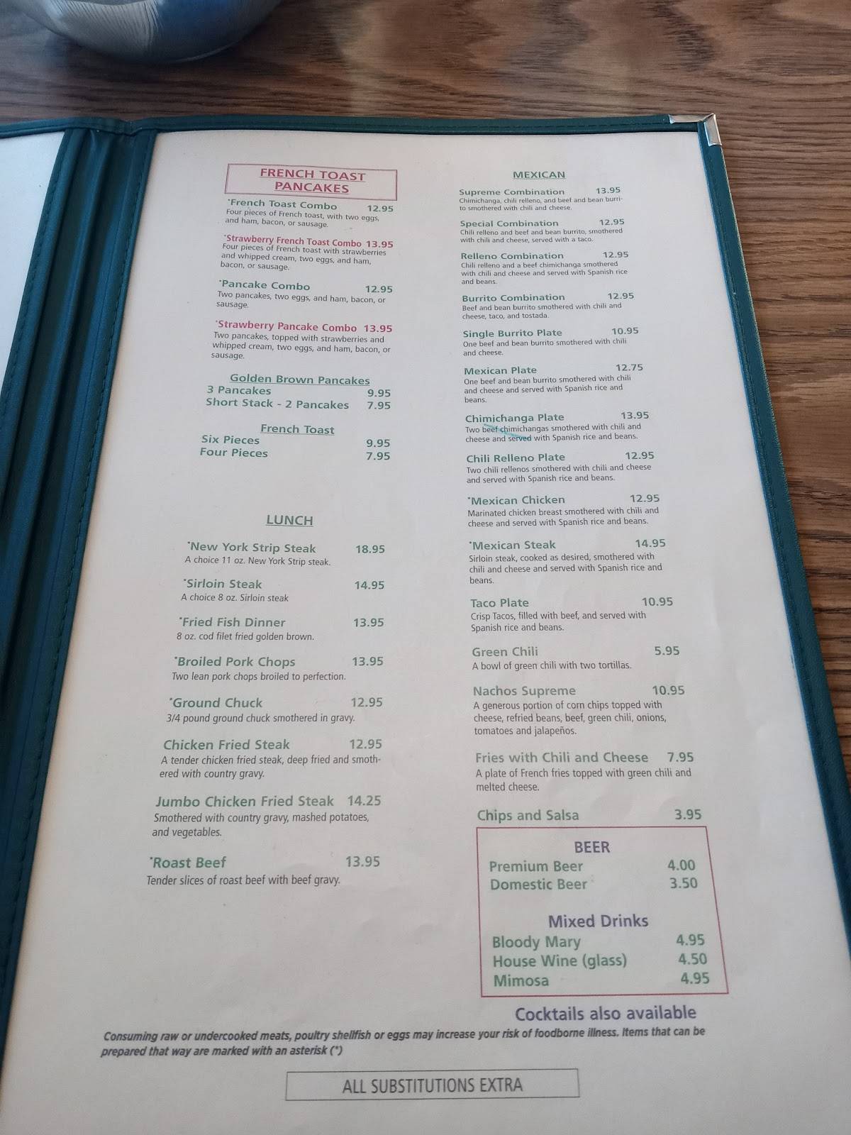 Menu at Westwood Inn restaurant, Lakewood