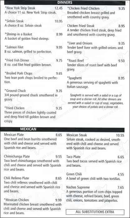 Menu at Westwood Inn restaurant, Lakewood