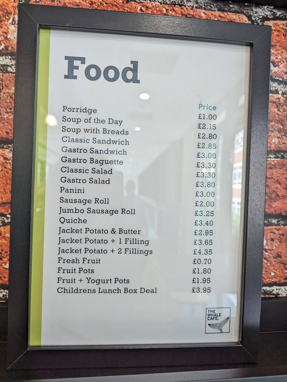 Menu at Whale Cafe, Cambridge