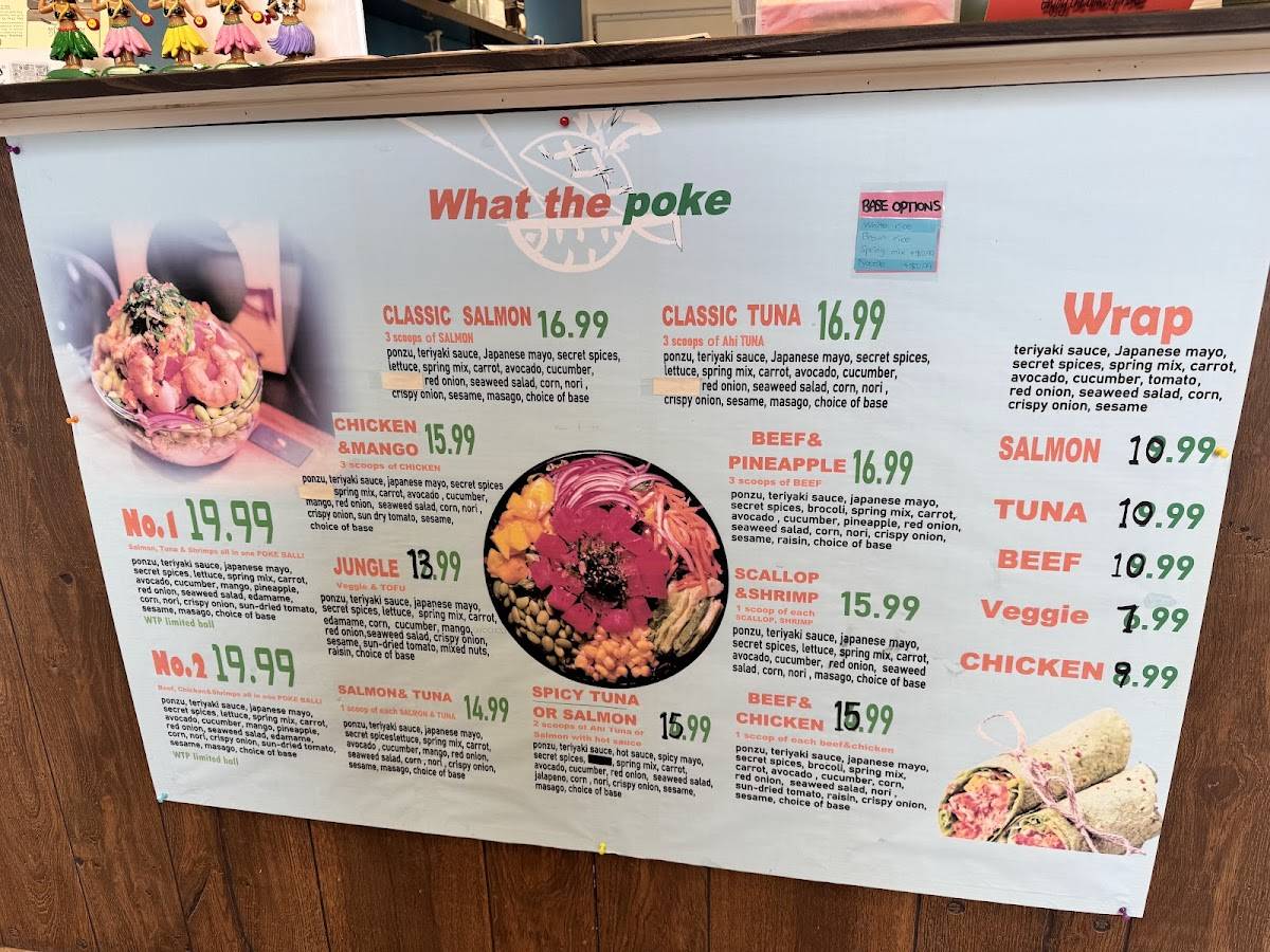 Menu au What the Poke (Leduc) pub et bar, Leduc