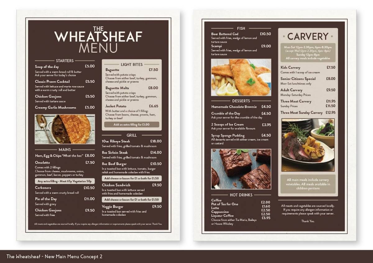 Menu at Wheatsheaf Inn pub & bar, New Milton