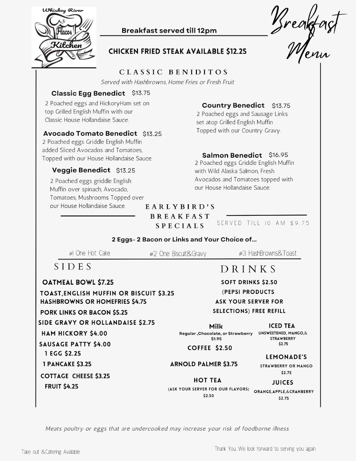 Menu at Whiskey River cafe, Central Point