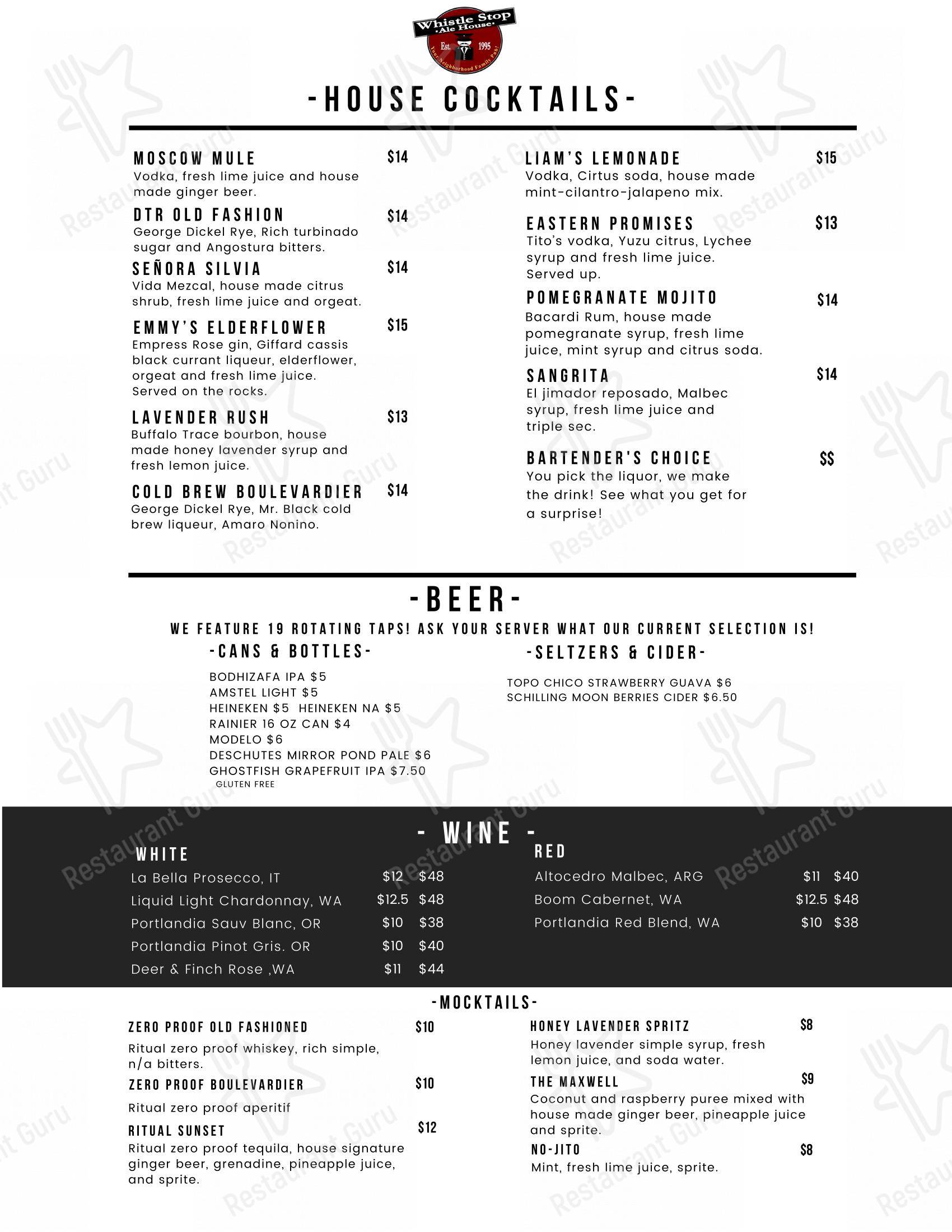Menu at Whistle Stop Ale House pub & bar, Renton