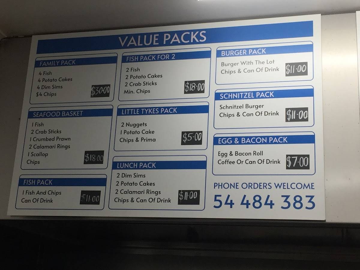 Menu at White Hills Fish Shop fast food, White Hills