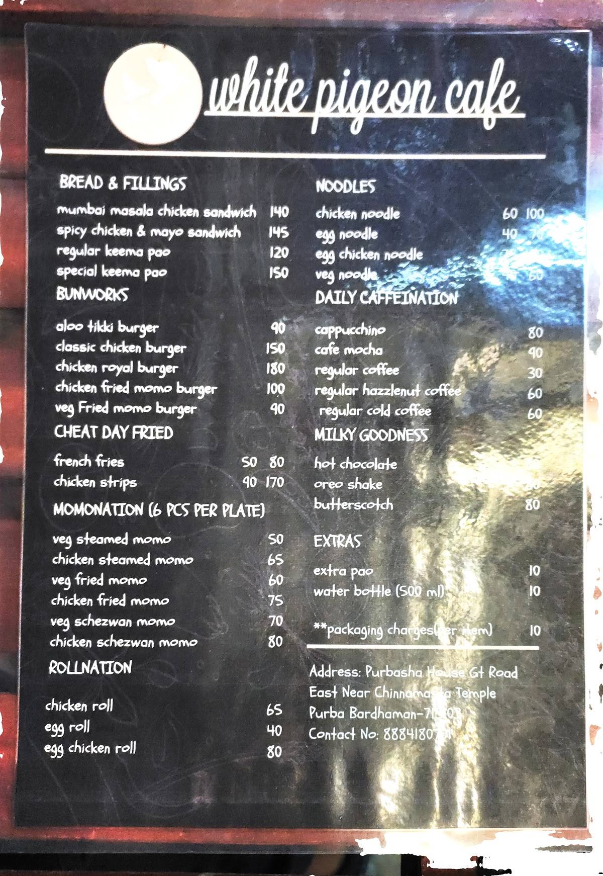 Menu at White Pigeon Cafe, Bardhaman