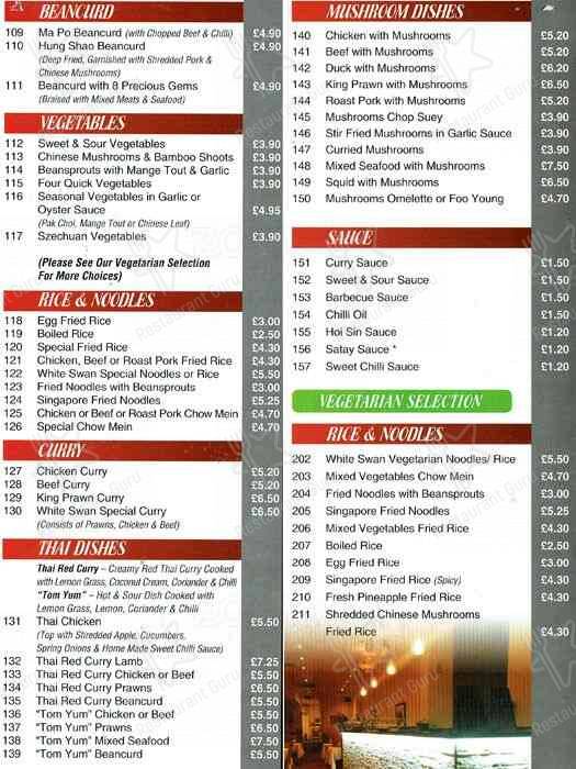 Menu at White Swan restaurant, Woodford, 30 The Broadway