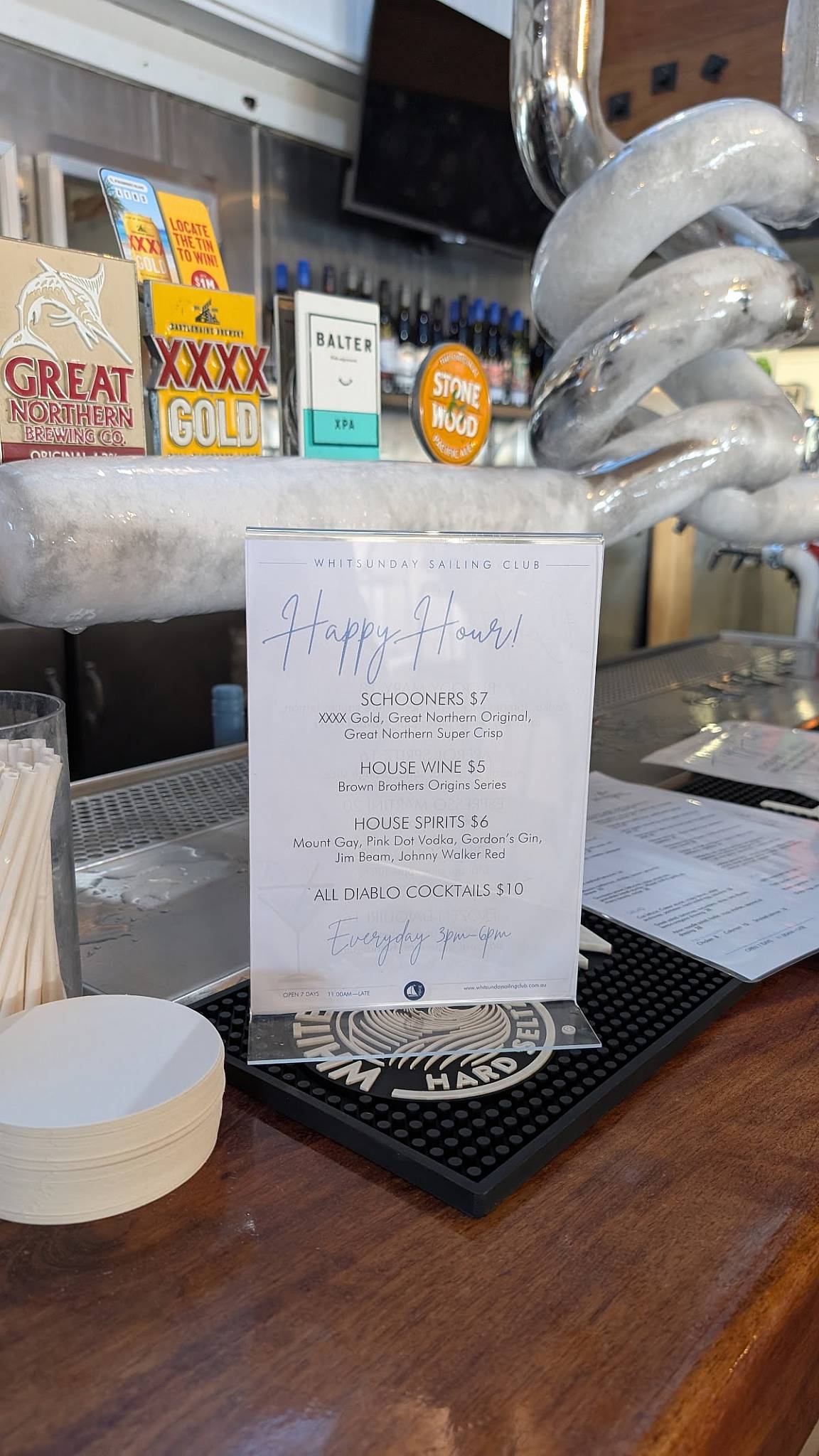 Menu at Whitsunday Sailing Club, Airlie Beach, 11 Ocean Rd
