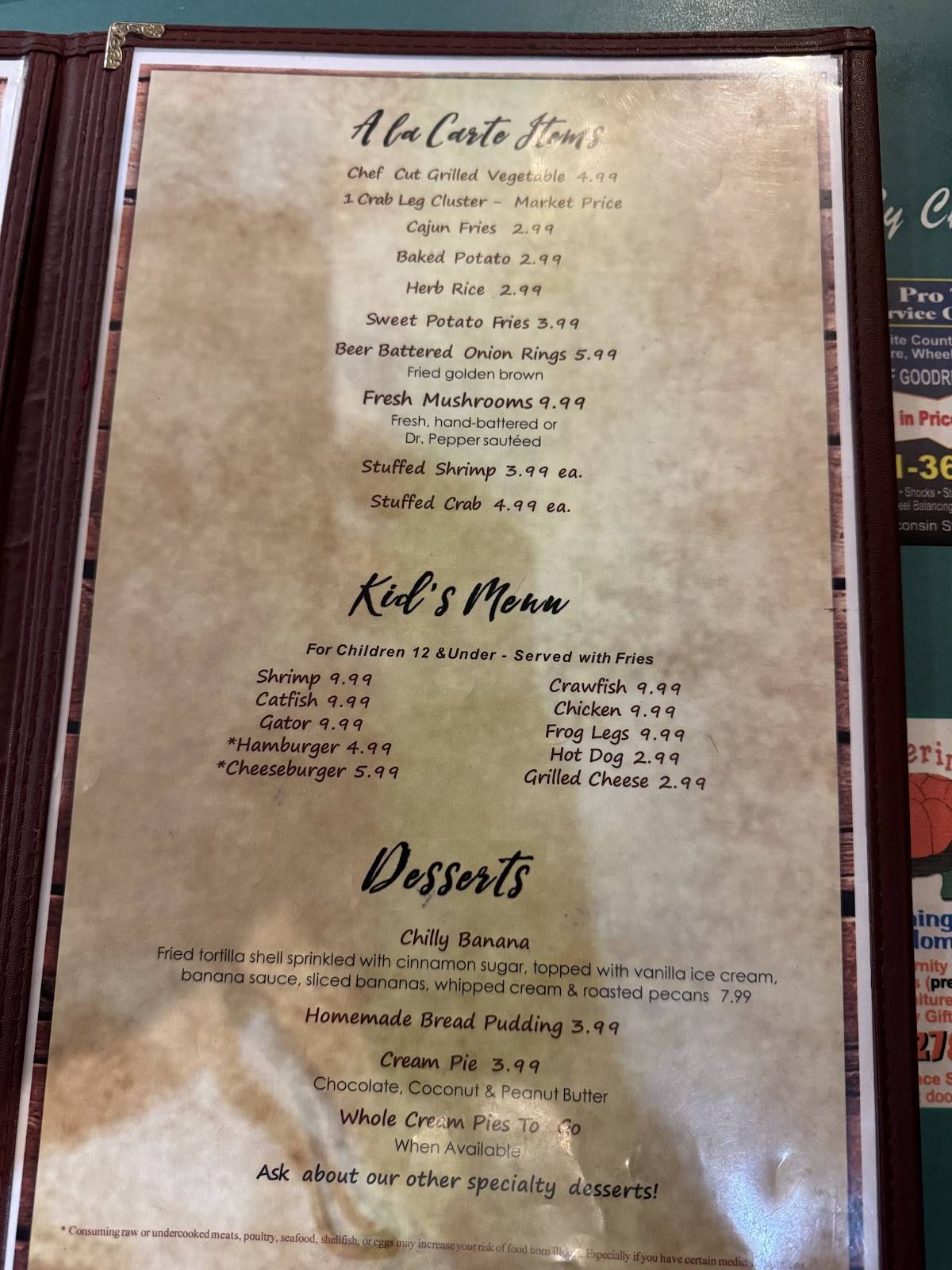 Menu at Who Dat's Cajun Restaurant, Bald Knob