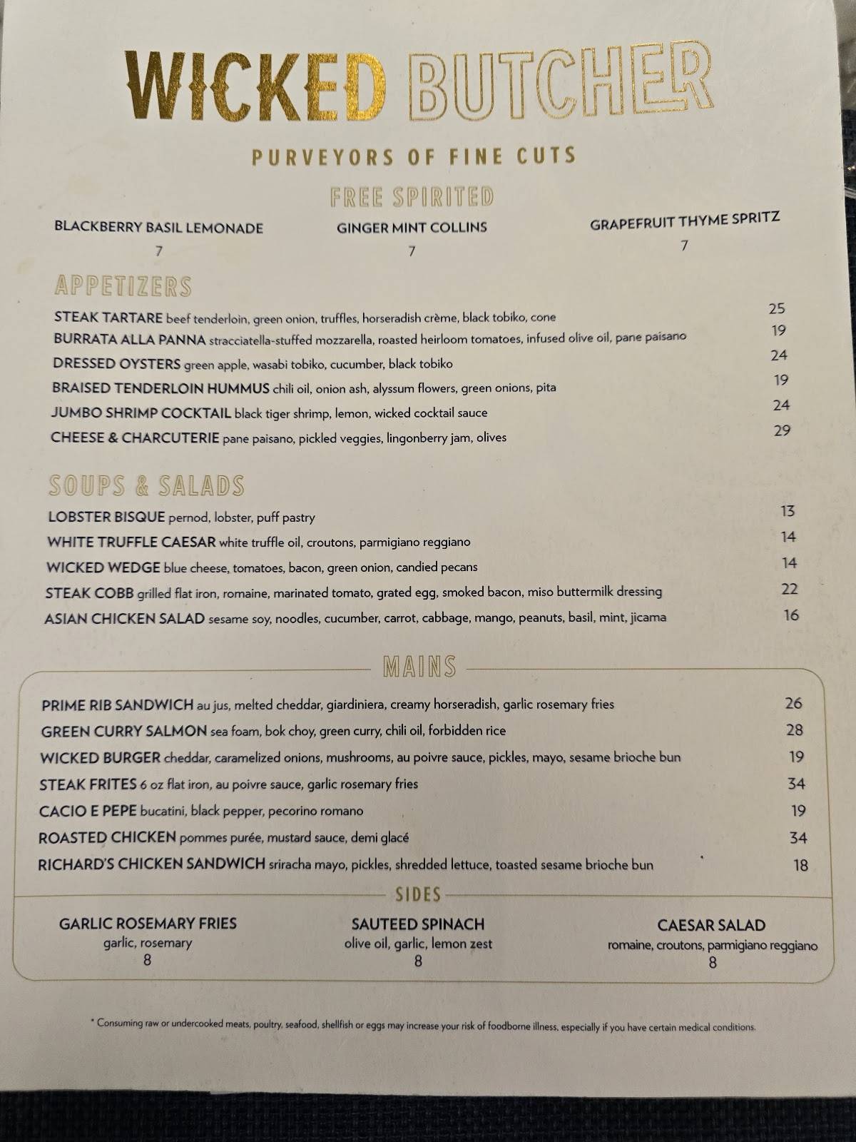 Menu at Wicked Butcher Fort Worth pub & bar, Fort Worth