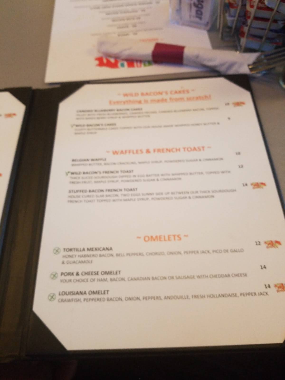 Menu at Wild Bacon restaurant, Lake Ozark