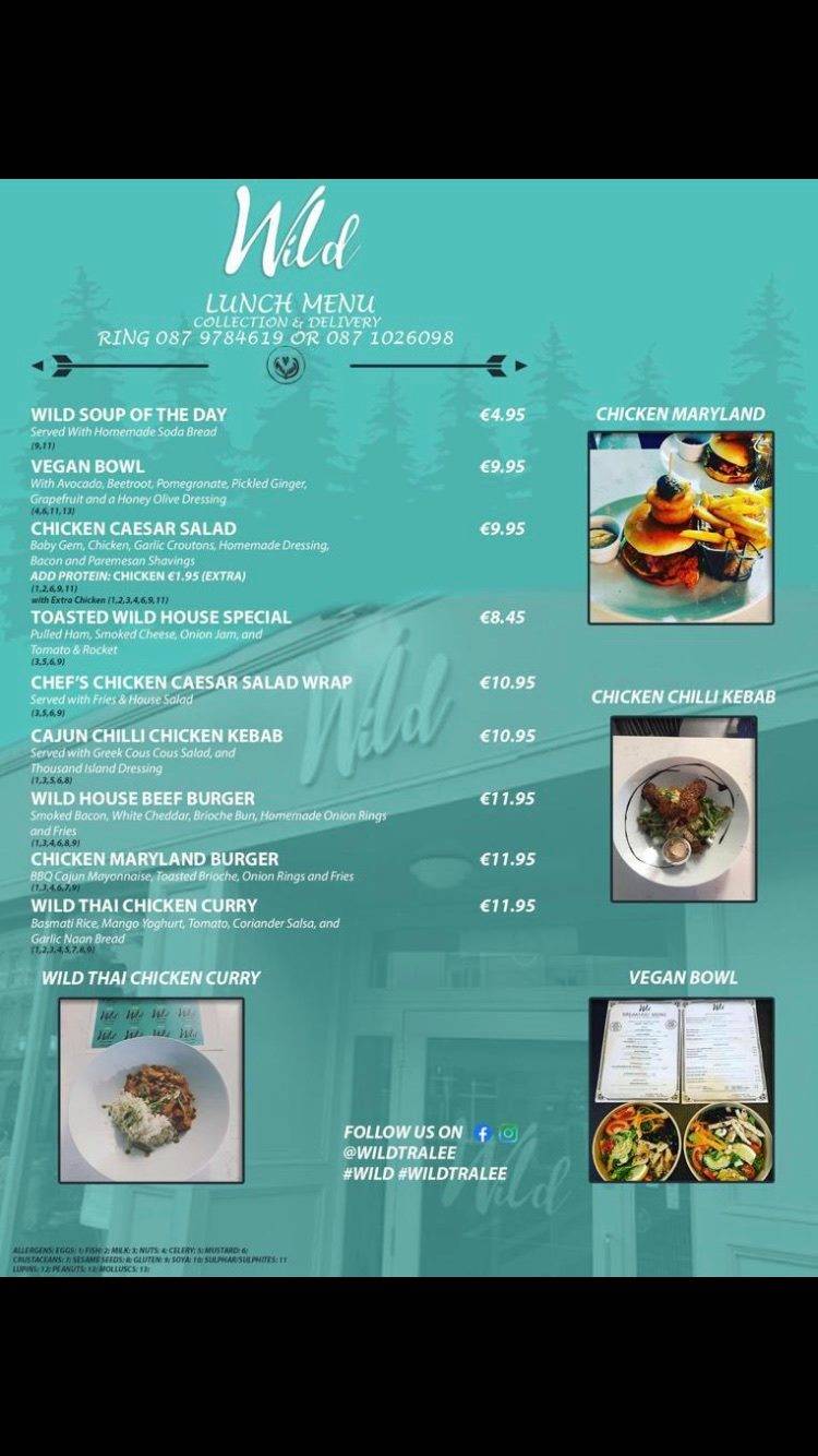Menu at Wild Café cafe, Tralee