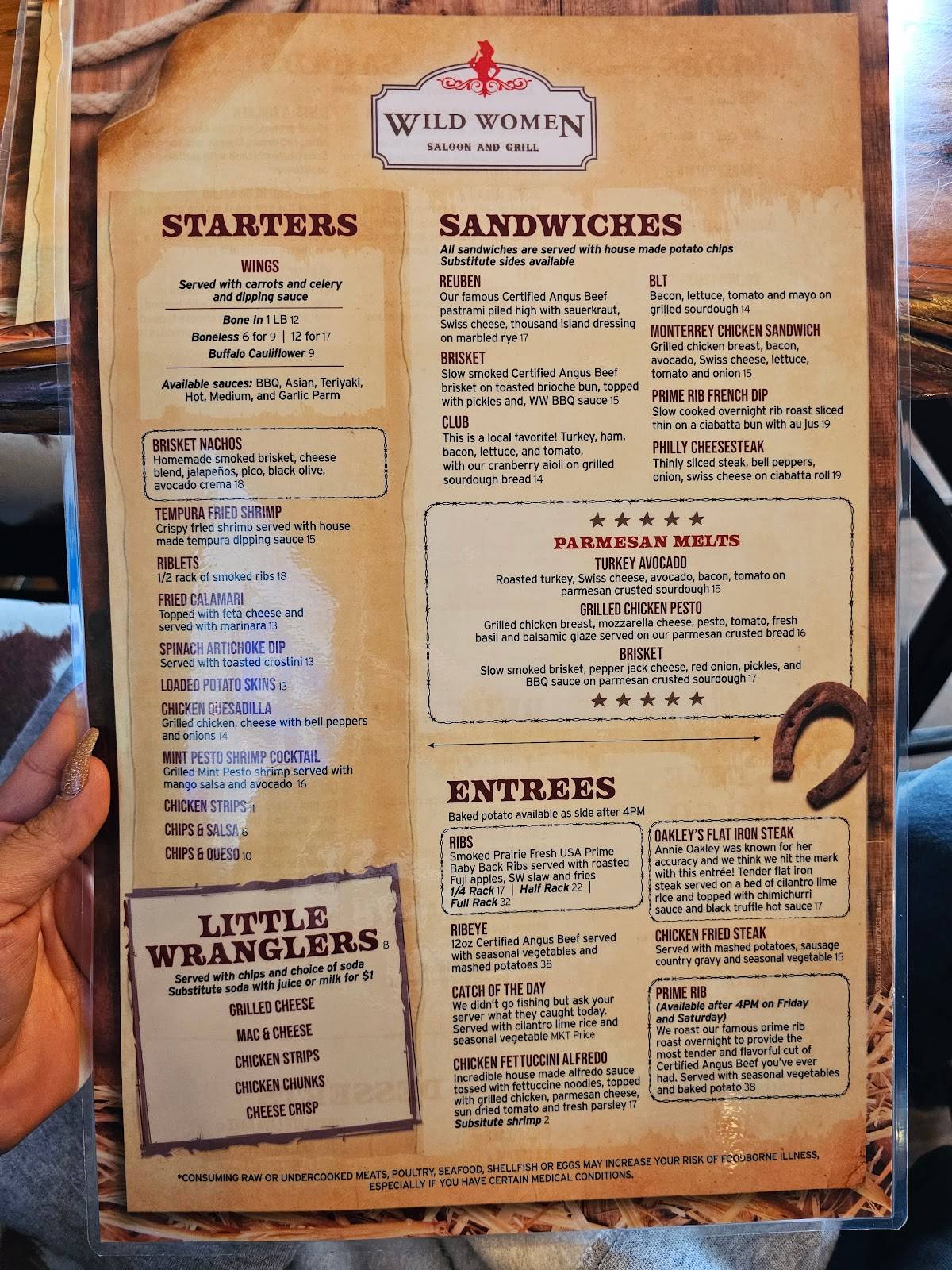 Menu at Wild Women Saloon and Grill pub & bar, Heber-Overgaard