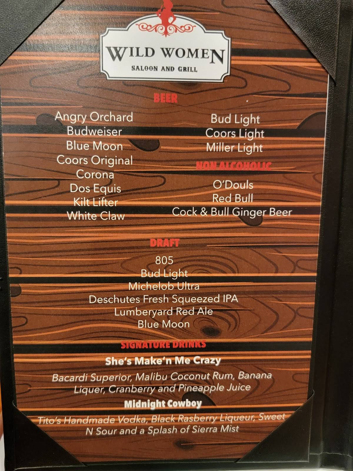 Menu at Wild Women Saloon and Grill pub & bar, Heber-Overgaard