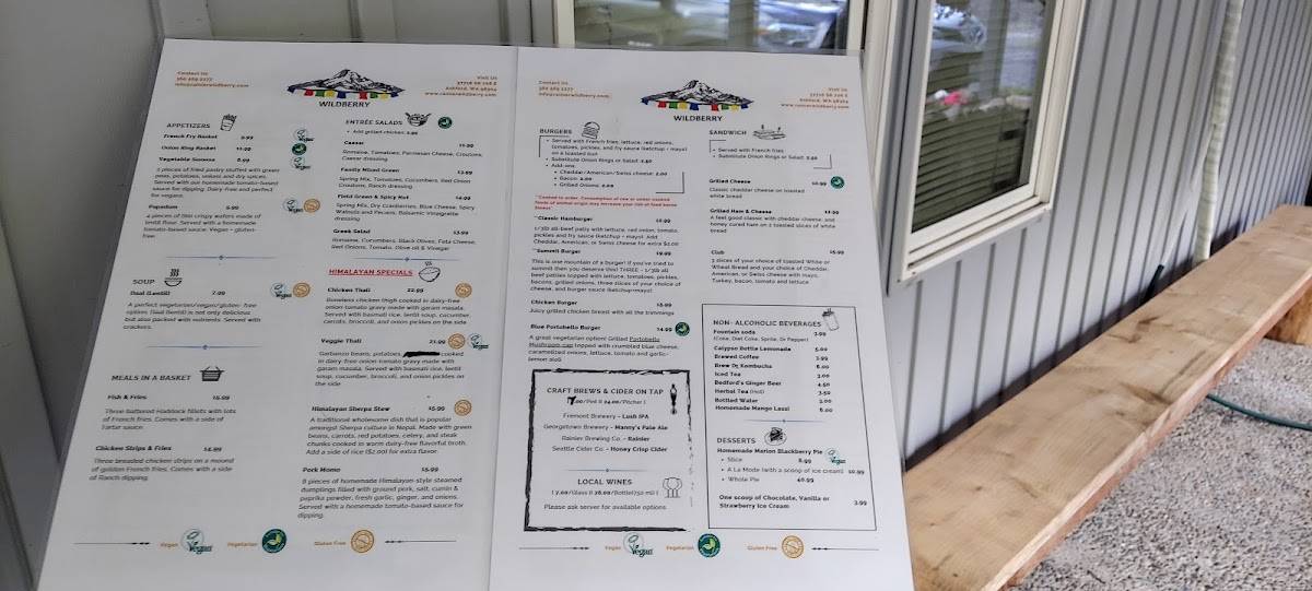 Menu at Wildberry Restaurant, USA