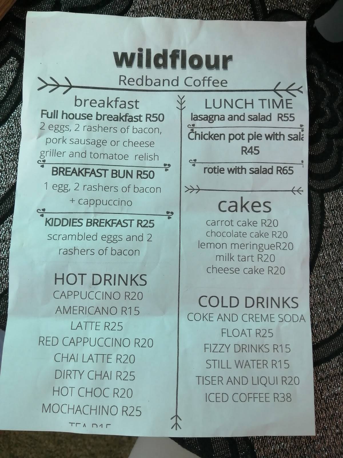 Menu at Wildflour Coffee shop & Venue, South Africa, Lot 264 Kragga ...