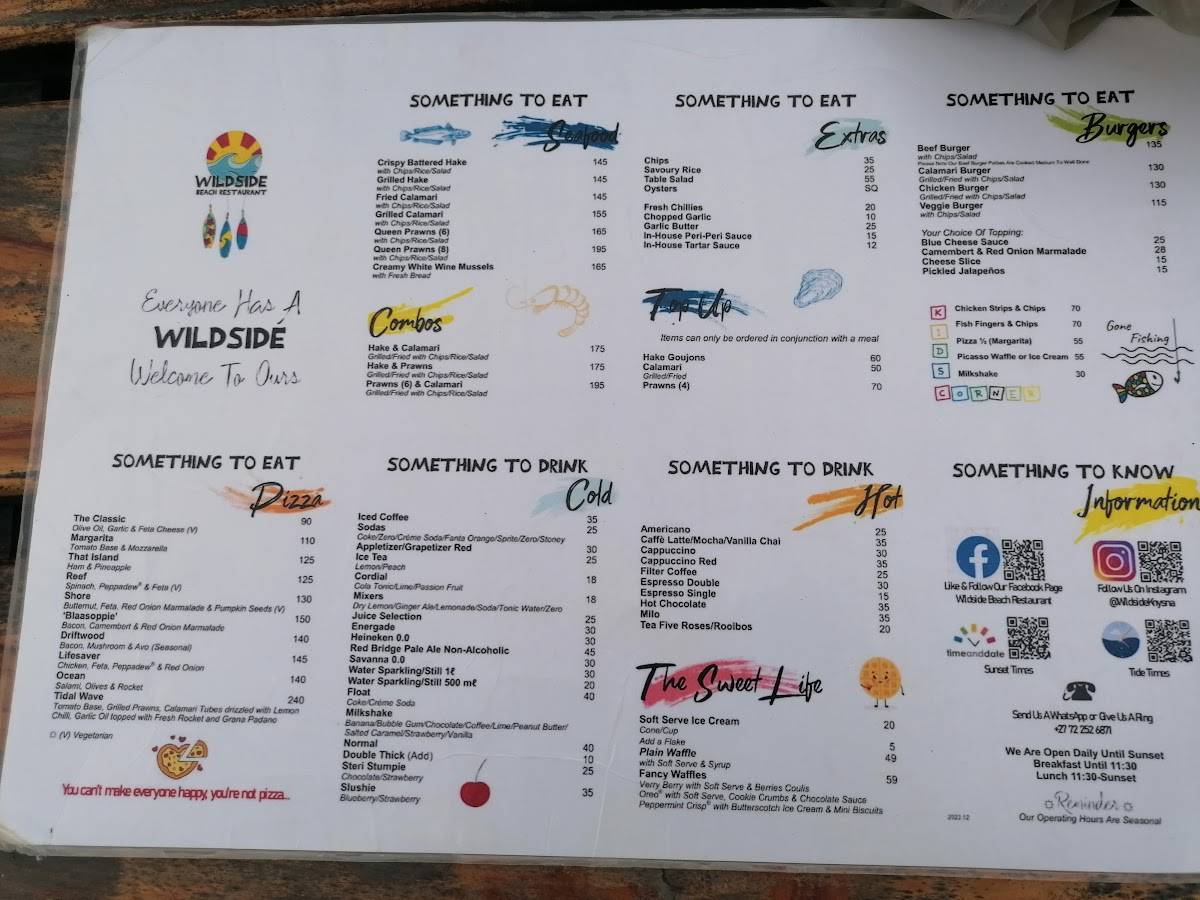 Menu at Wildside Beach Restaurant, Buffels Bay