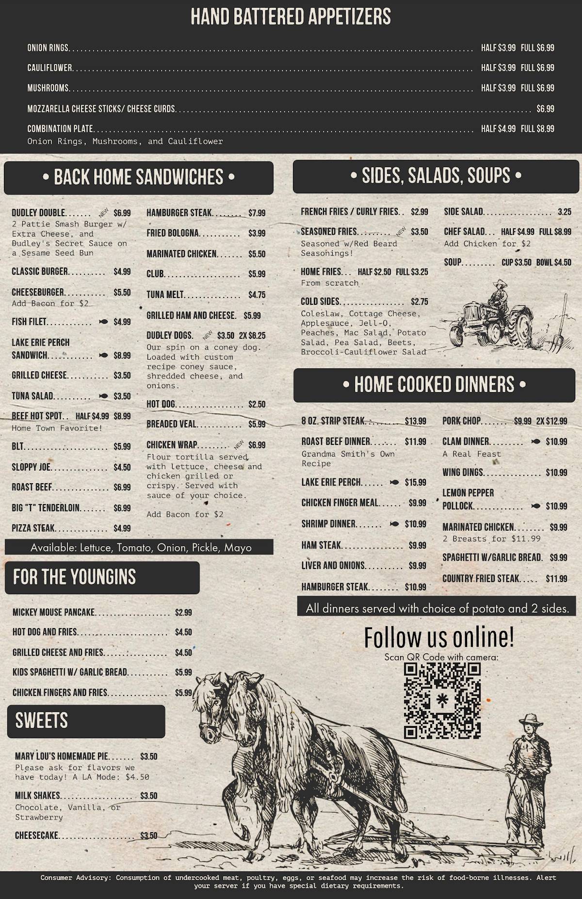 Menu at Uncle Dudley's Restaurant, Willard