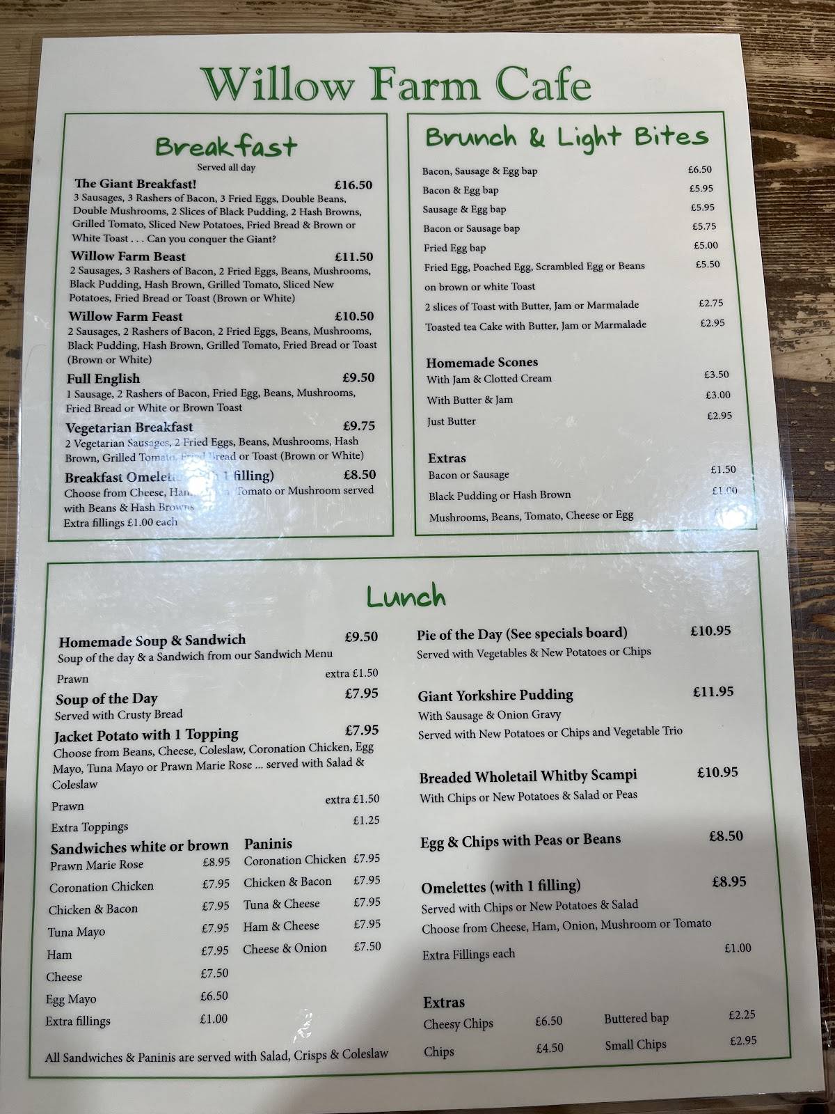 Menu at Willow Farm Cafe, York