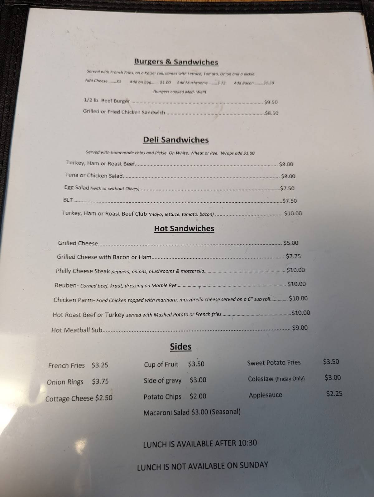 Menu at Willow Glen Diner cafe, Skaneateles