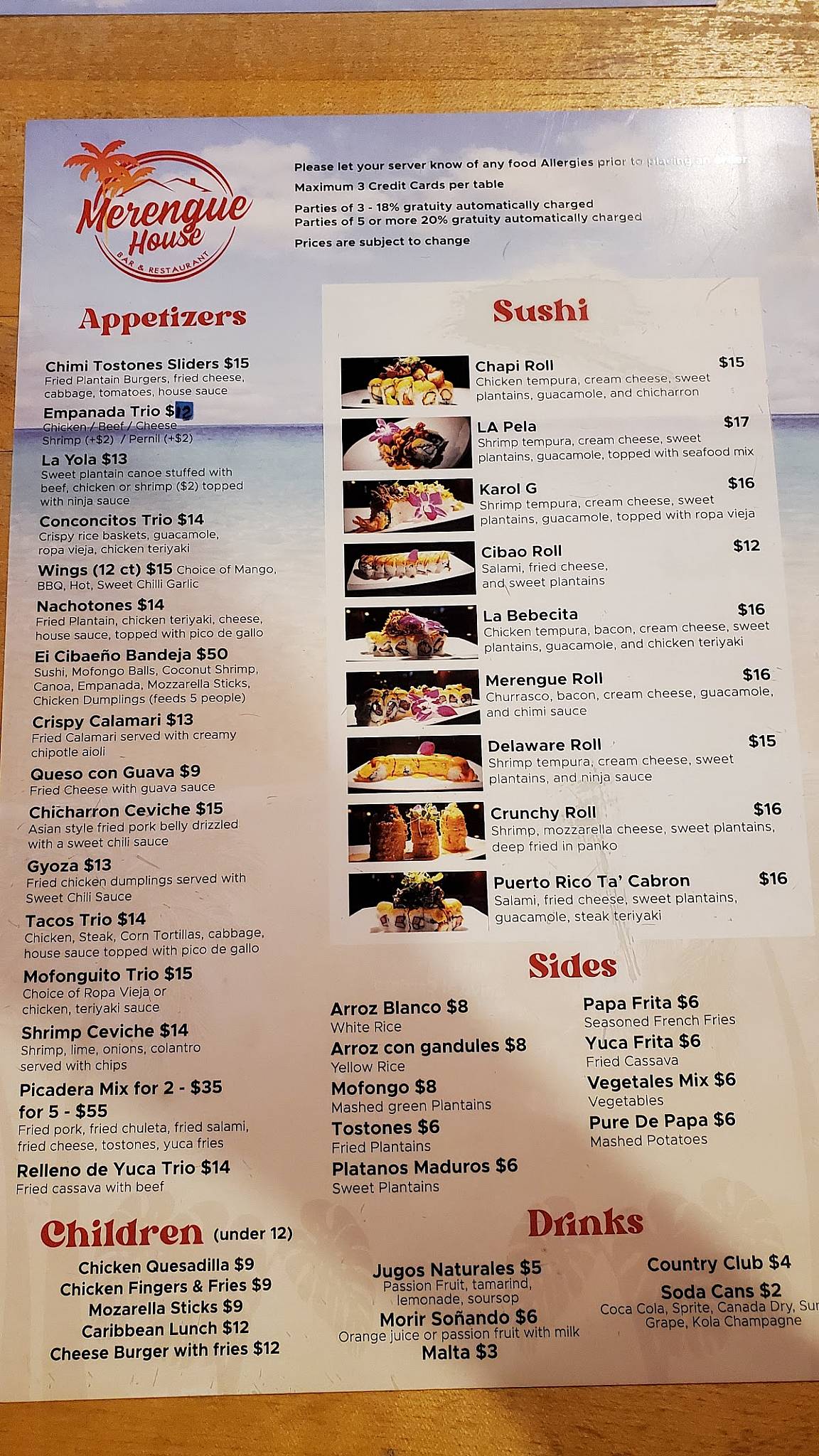 Menu at Merengue House Bar & Restaurant, Wilmington
