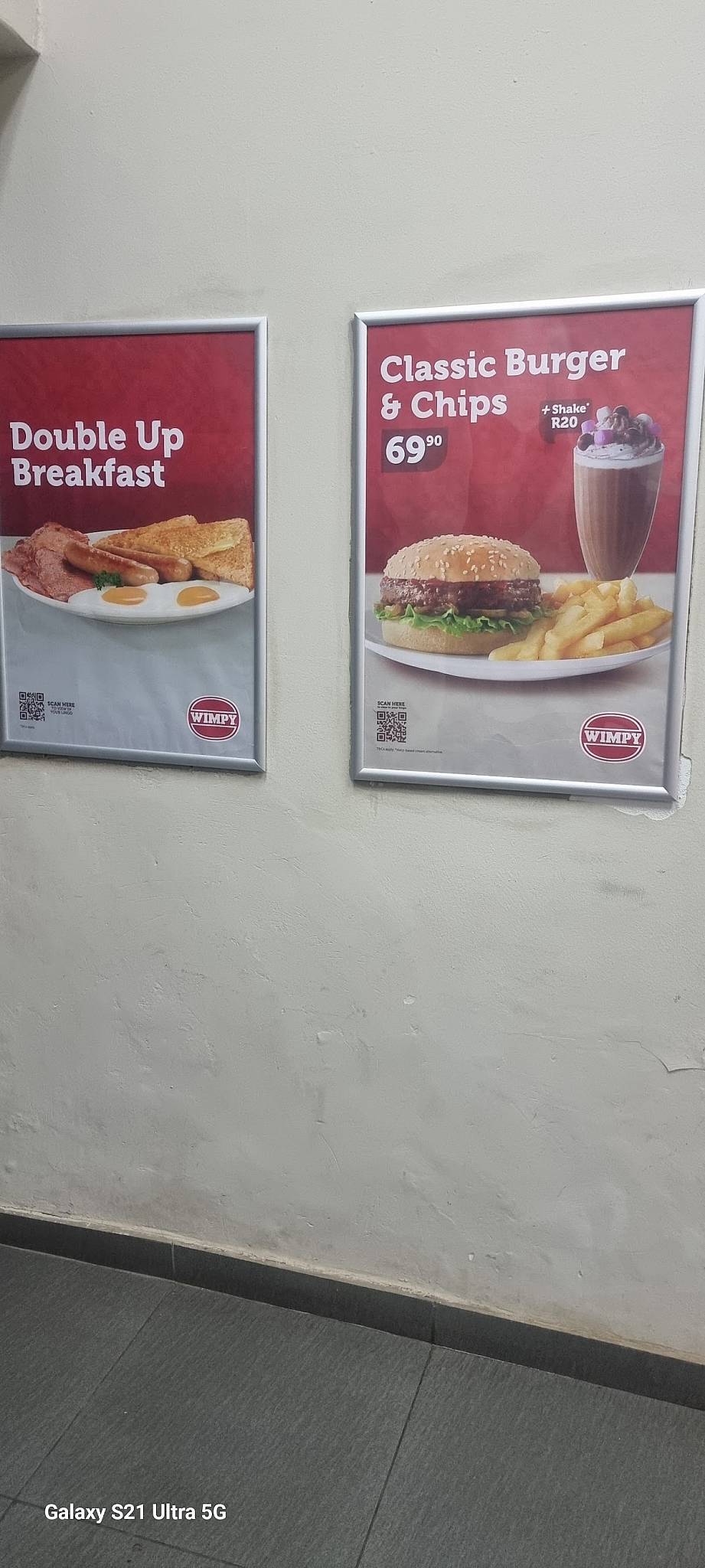 Menu at Wimpy restaurant, Cullinan, and