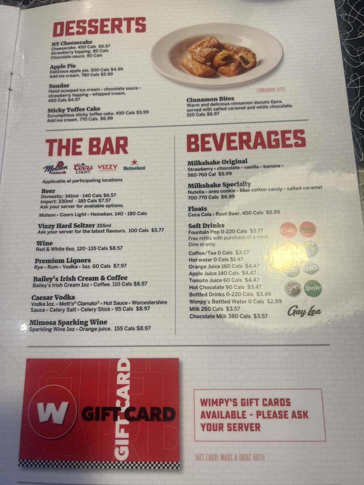 Menu at Wimpy's Diner restaurant, Vaughan, Yonge St