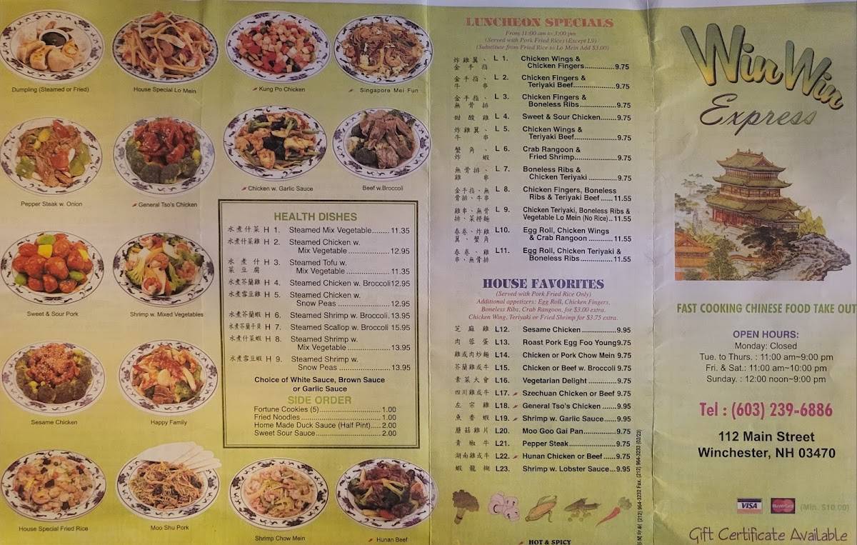 Menu at Win Win Express restaurant, Winchester