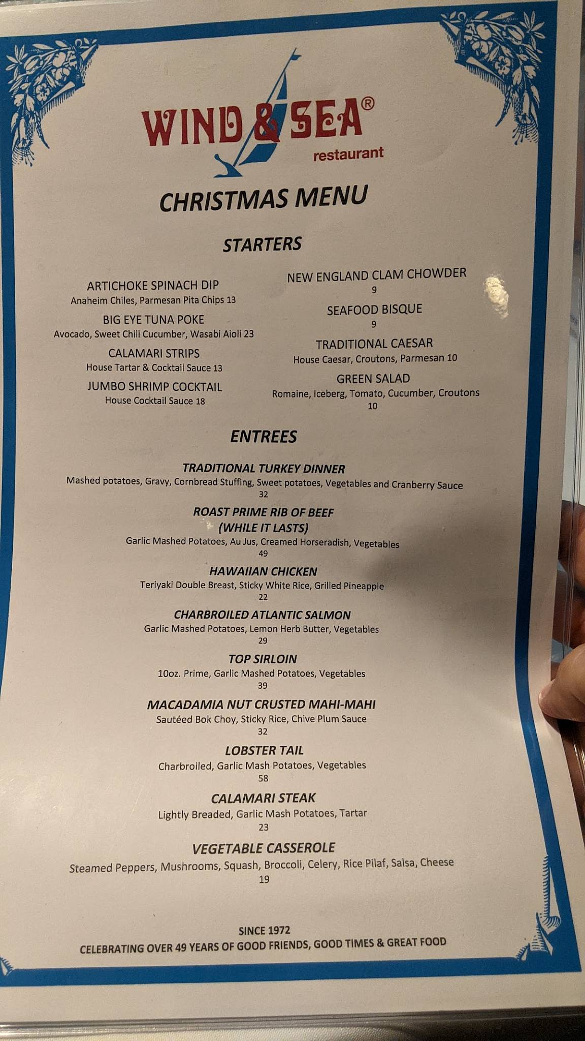 Menu at Wind & Sea Restaurant, Dana Point