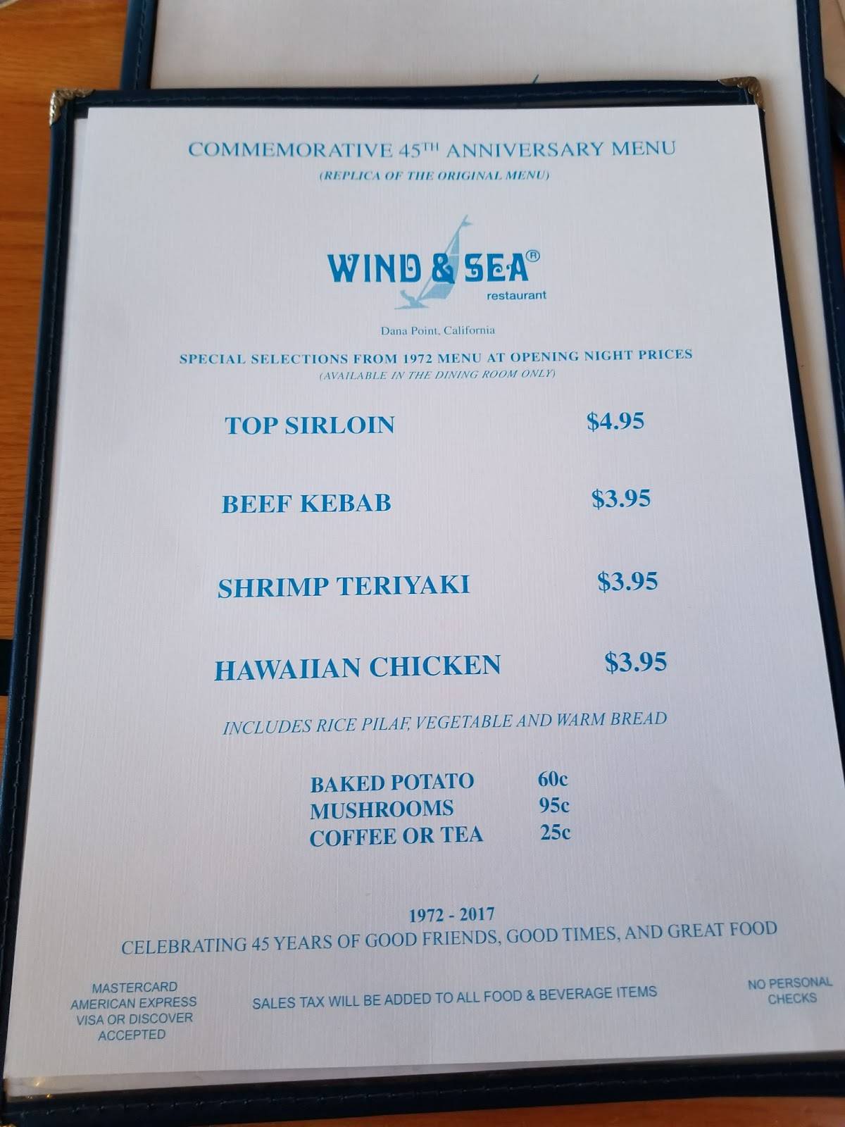 Menu at Wind & Sea Restaurant, Dana Point