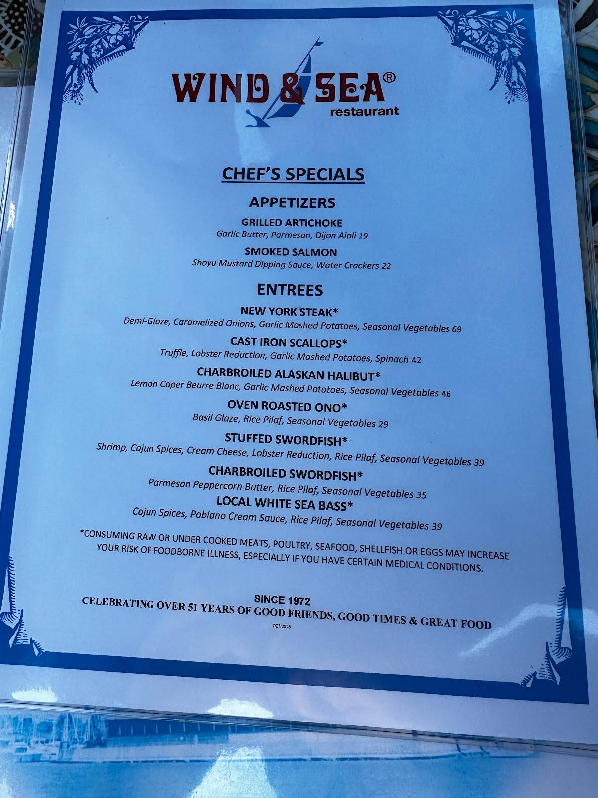 Menu at Wind & Sea Restaurant, Dana Point