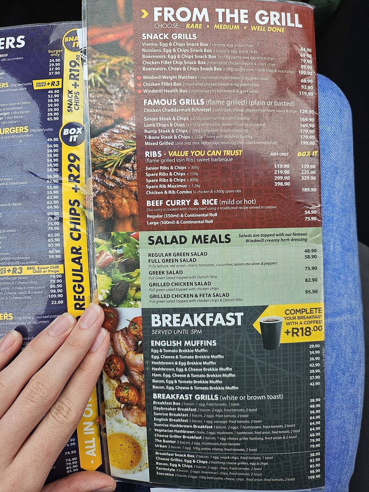 Menu at Windmill Roadhouse restaurant, East London