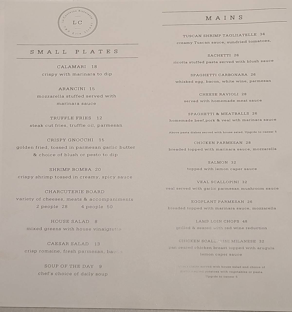 Menu at La Contessa Ristorante pub & bar, Windsor