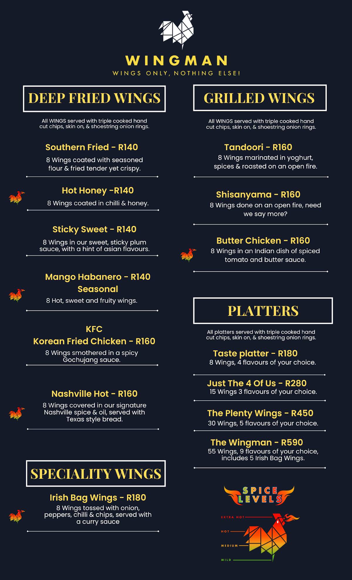 Menu at Wingman restaurant, Sandton