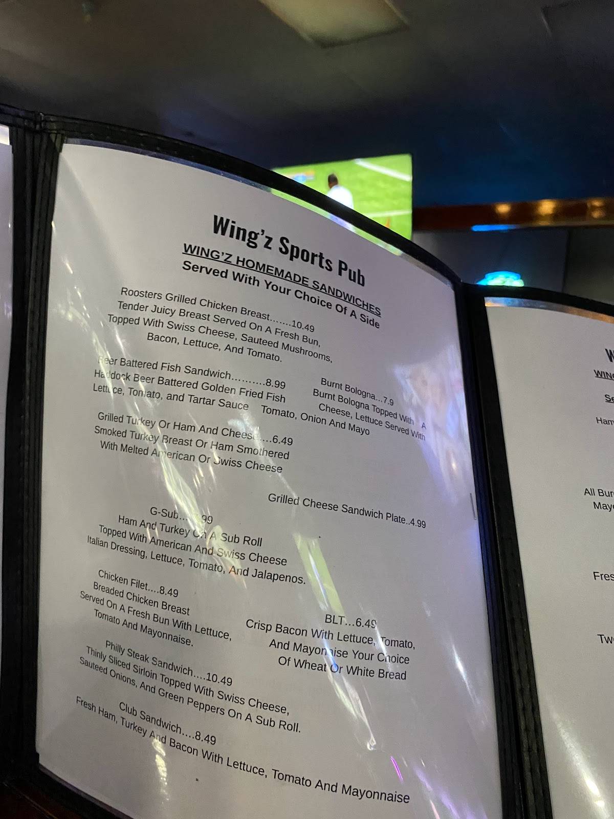 Menu at Wingz Sports Pub, Union