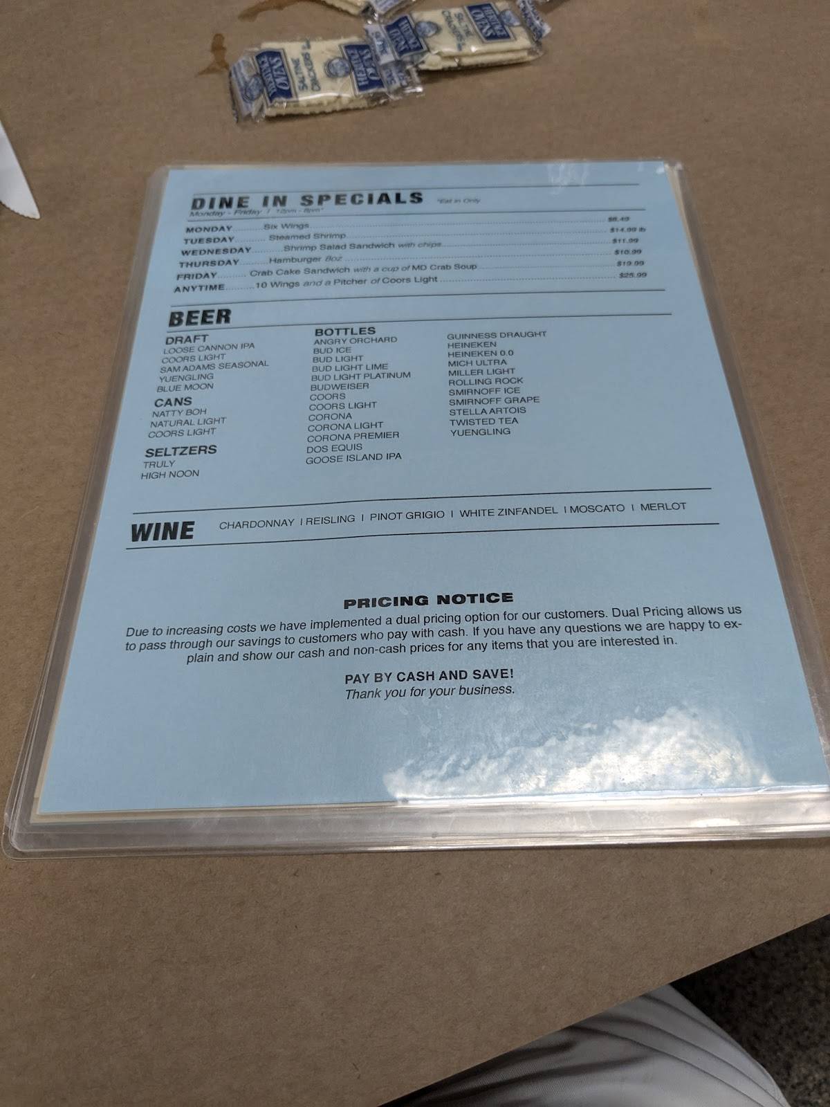Menu at Winters Run Inn Inc restaurant, Edgewood