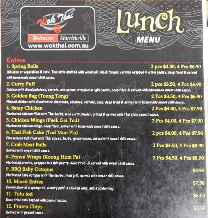 Menu at Wok Thai @ Belmore fast food, Belmore
