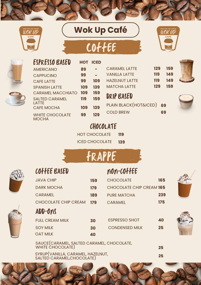 Menu at Wok Up Cafe, Cainta